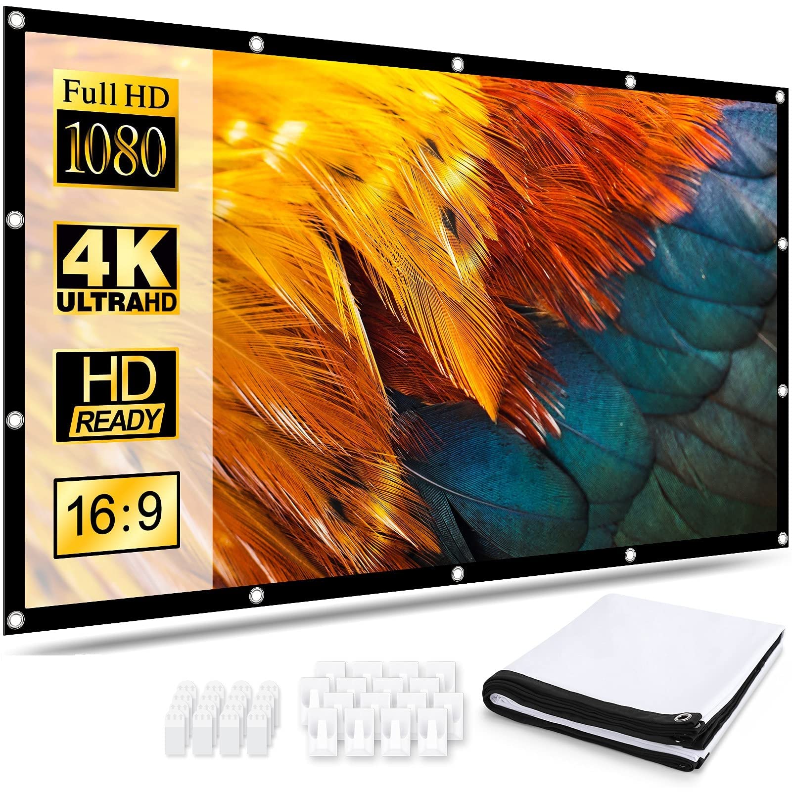 Shop Projector Screen | 16:9 Foldable Anti-Crease 4K Full HD Home ...
